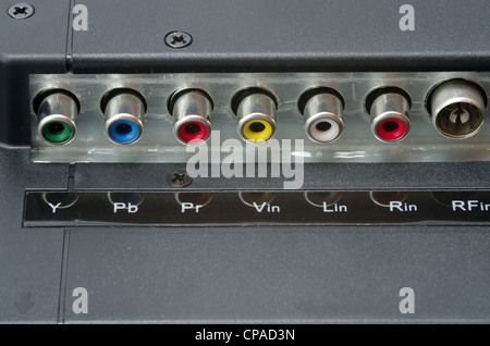 Input and output connectors of the modern TV panel. Hdmi, Lan Stock ...