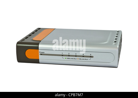 Ethernet switch isolated and router modem connect Lan on the white ...