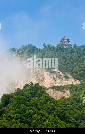 A view of the Fragrant Mountain Temple on Mount Kongtong near Pingliang ...