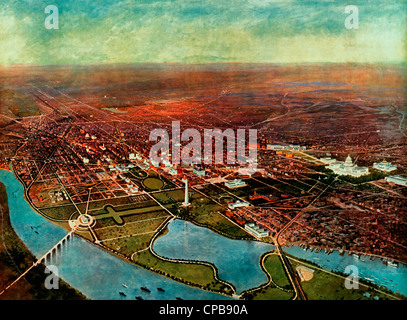 View of Washington DC. Bird's-eye view with the U.S. Capitol in the ...