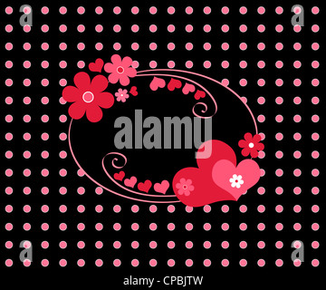 Hearts and flowers frame on polka dots pattern Stock Photo - Alamy