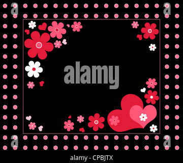 Hearts and flowers frame on polka dots pattern Stock Photo - Alamy