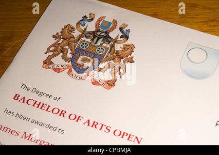 University Degree certificate Bachelor of Arts with Honours Stock Photo ...