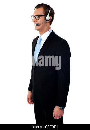 Smiling sales executive isolated over white Stock Photo - Alamy