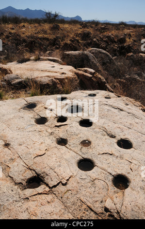 Metates used to grind food by Native Americans or Indians, Santa Rita ...