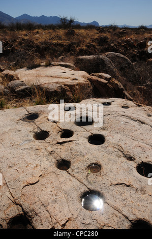 Metates used to grind food by Native Americans or Indians, Santa Rita ...