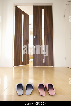 Slippers at a front door Stock Photo - Alamy
