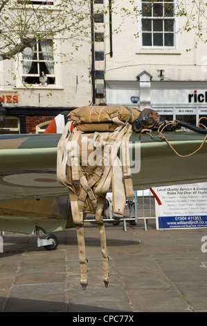 WW2 parachute on the wing of replica plane York North Yorkshire England ...