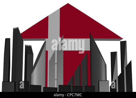 abstract skyline and Danish flag arrow illustration Stock Photo - Alamy