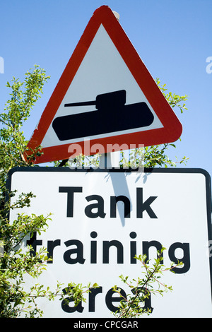 Tank hazard triangle / triangular hazard road sign near The Tank Museum ...