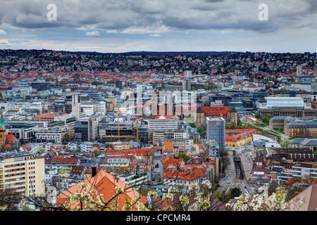 Germany, Stuttgart city panorama district heslach houses and skyline ...