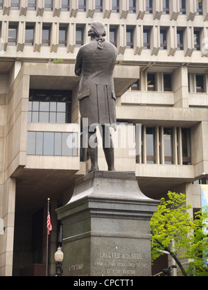A statue of Samuel Adams statesman and Founding Father stands in front ...