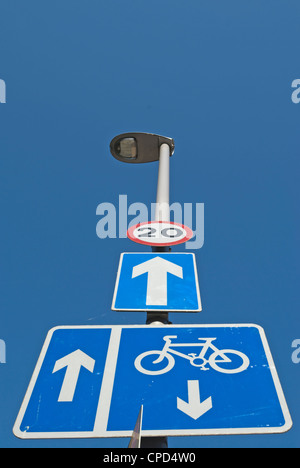 british road signs indicating a contra-flow cycle lane ahead Stock ...