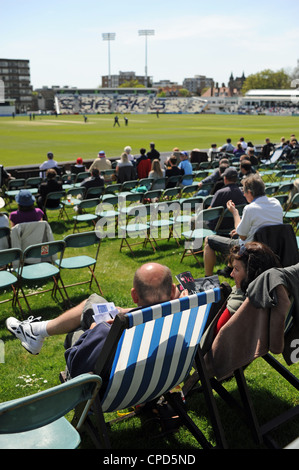 Crowd watching cricket at the Probiz County ground in Hove Sussex Stock ...