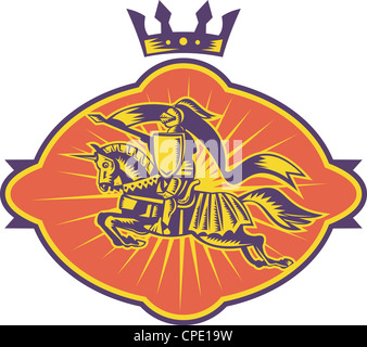 Knight Riding Horse Shield Lance Flag Drawing Stock Photo - Alamy