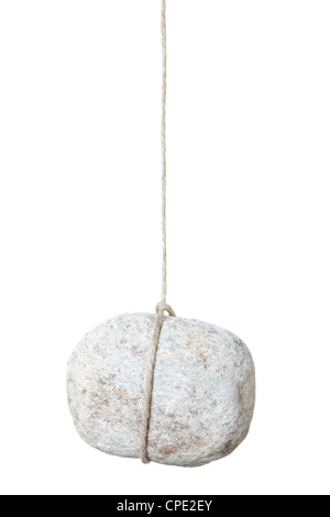 Stone hanging by a string. A stone tied to a rope Stock Photo - Alamy
