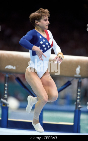 Kerri Strug (USA) lands her vault on a injured ankle at the 1996 ...