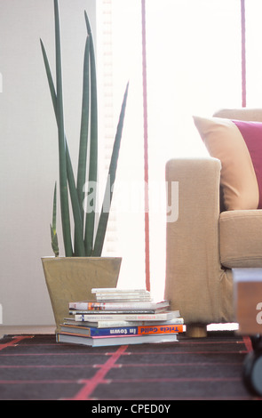 Interior with a modern sofa beside window Stock Photo - Alamy