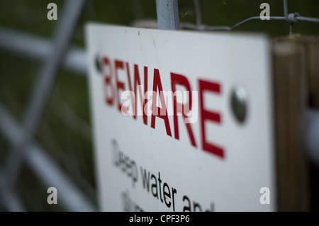 Beware Deep Water sign at the RSPB Pulborough Brooks nature reserve ...