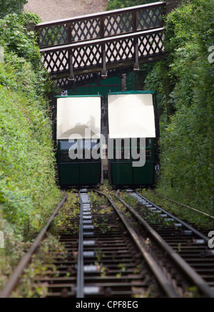 The Lynton & Lynmouth Cliff Railway station at Lynmouth, Devon, England ...