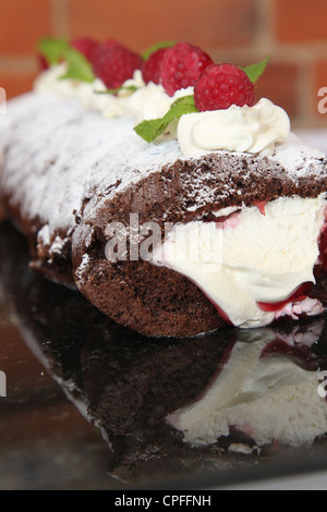 Raspberry and chocolate roulade Stock Photo - Alamy
