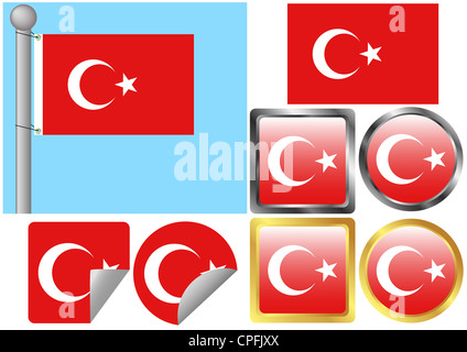 Turkey flag icon set. National flag of Turkey illustration Stock Photo ...