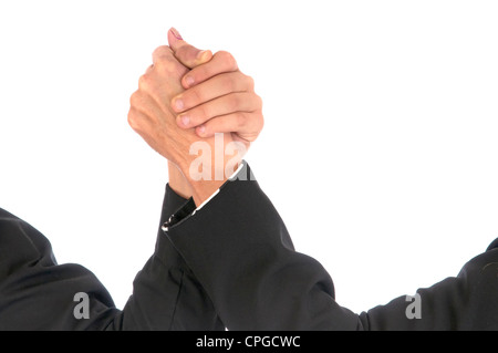 Wrestle handshake gesture. Man and woman shake arm hands. Greeting ...