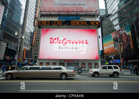 A giant LED sign on the Walgreens drug store at One Times Square in New ...