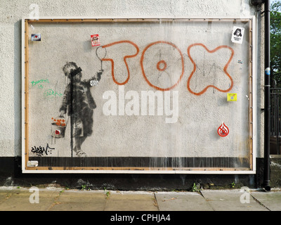 Banksy Tox graffiti covered in perspex screen. Jeffreys Street Stock ...