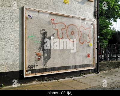 Banksy Tox graffiti covered in perspex screen. Jeffreys Street, Camden ...