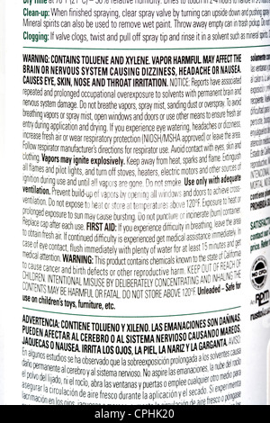 Warning on aerosol can Stock Photo - Alamy