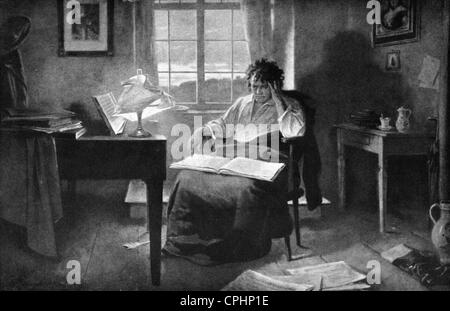Ludwig van Beethoven in his Study; from a painting by Carl Schloesser ...