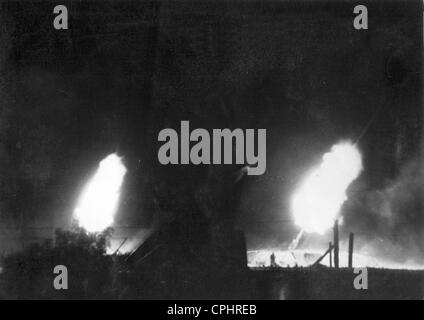 HEAVY ANTI-AIRCRAFT BATTERY IN ACTION - The battery in action during an ...