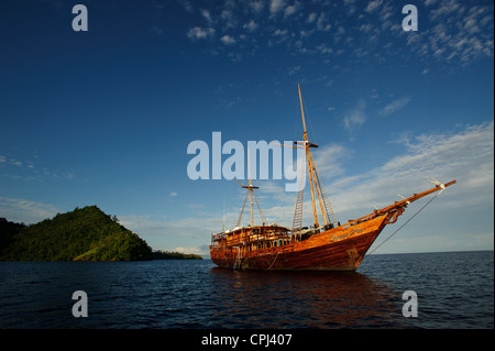 A traditional cruise Phinisi or Pinisi vessel in Indonesia nearby the ...