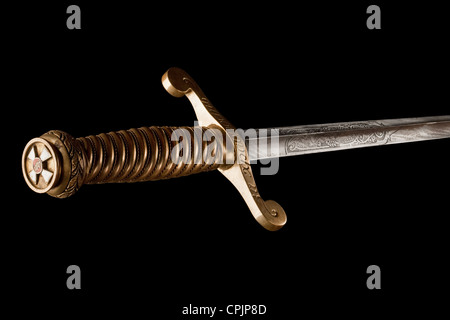 Military gothic double-edged dagger with curved crossbar and sharp back ...