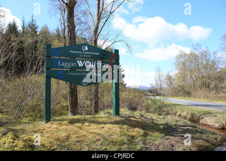 Sign at the entrance to Laggan Wolftrax the mountain bike trails ...