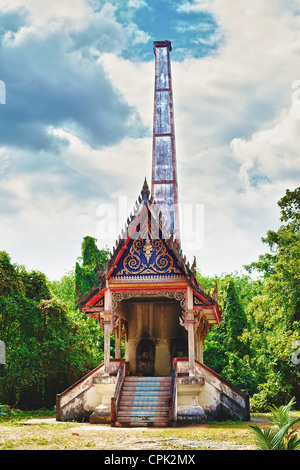 Crematory architecture or funeral pyre building thai style on mountain ...