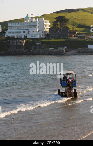 The sea tractor at Burgh Island returning passengers across the tidal ...