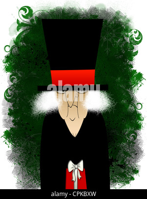 miser Old man mean scrooge beard sat sitting desk count careful tight ...