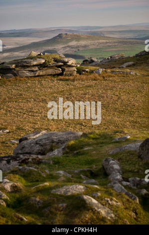 View from summit of Rough Tor toward lake in Stannon Works and ...