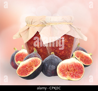 Glass jar of tasty fig jam isolated on white background, closeup Stock ...