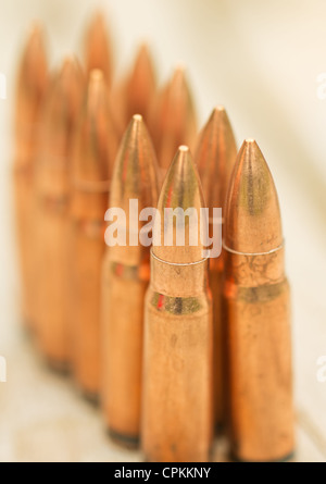 Closeup View Of A Row With Same Ammunition And Huge Cartridge In Line ...