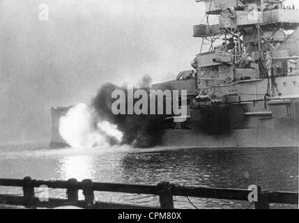 The warship 'Schleswig-Holstein' firing on the Polish fort at ...