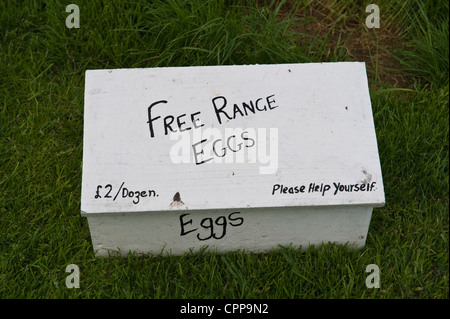 An honesty box with Free Range Eggs at a farm gate on the Monmouthshire ...