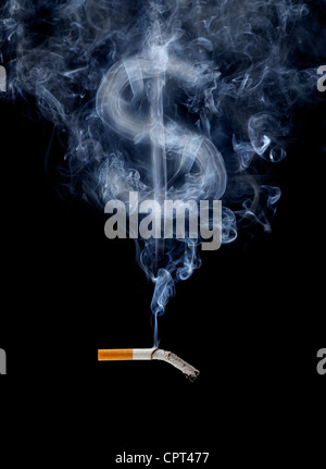 Cigarette with smoke shaped like a dollar sign Stock Photo - Alamy