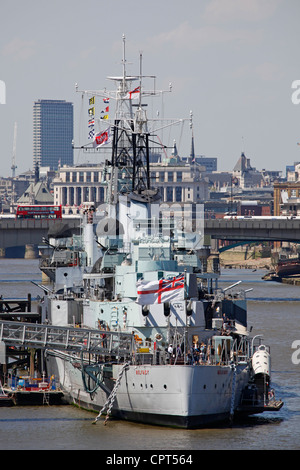 HMS Belfast warship museum on River Thames, London, England, UK Stock ...