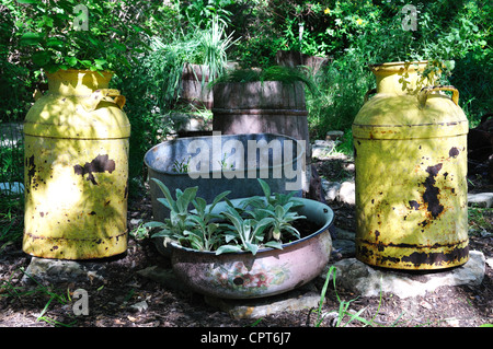 Vintage milk cans and wash basins, Texas, USA Stock Photo - Alamy