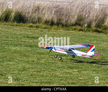 Small scale airplane. Radio controlled model seaplane. Float plane on ...