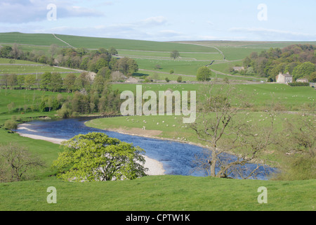 Burnsall bridge and River Wharfe, spring, Lower Wharfedale, Yorkshire ...