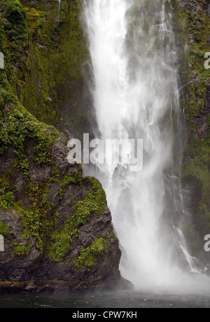 Stirling Falls cascading into Milford Sound on the South Island of New ...